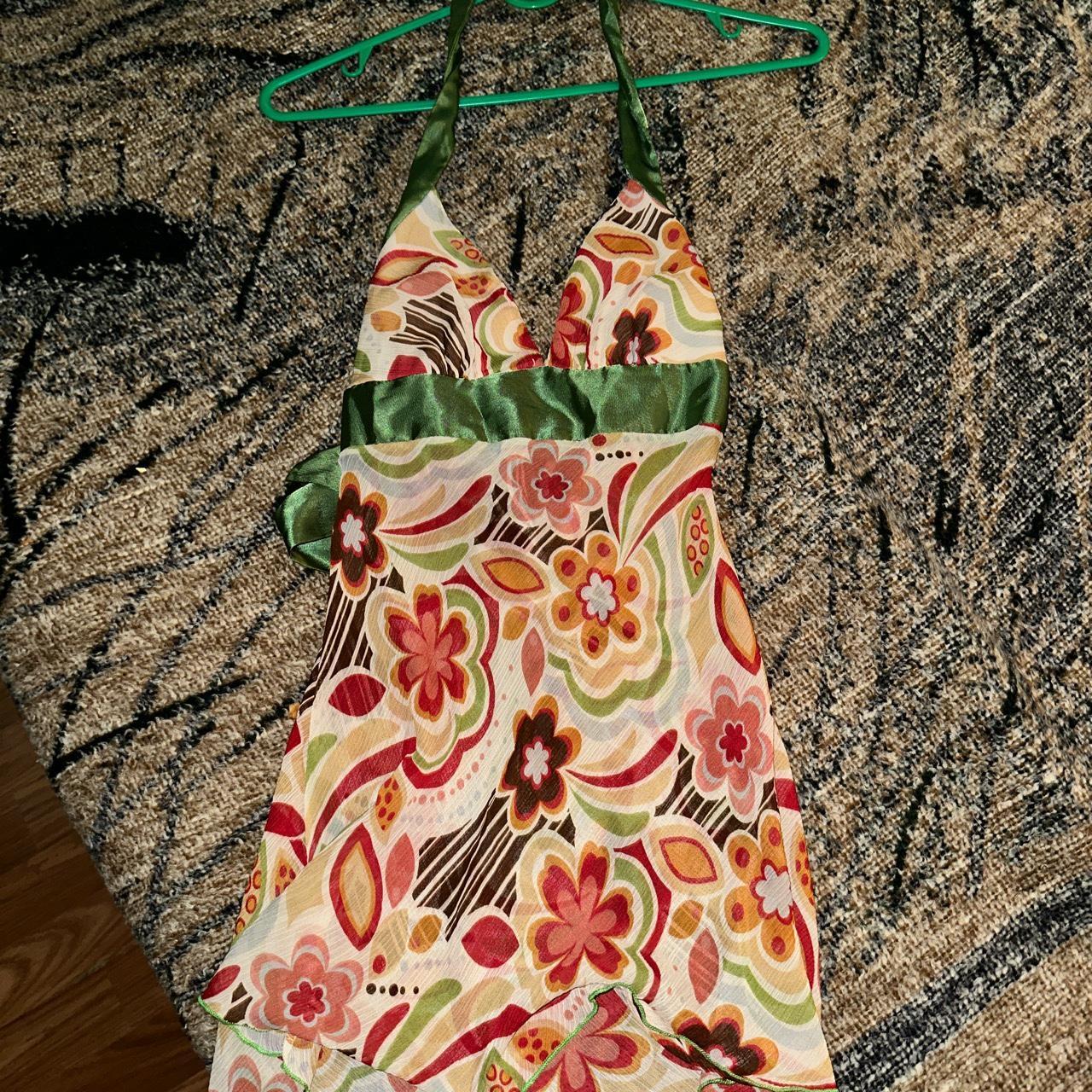 y2k flowy halter top with ribbons to tie in back - Depop