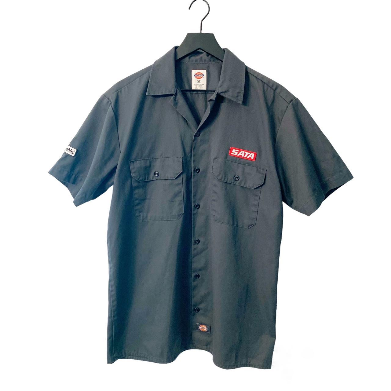 Dickies collared short sleeve button up grey casual... - Depop