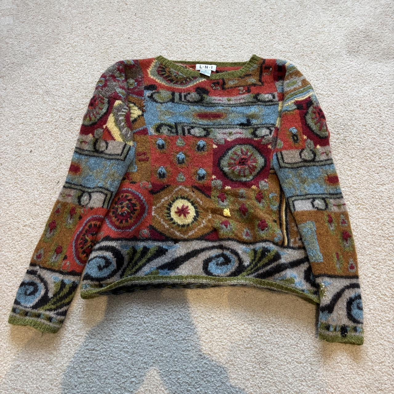 L.N.L. vintage multi-colored wool sweater Size... - Depop