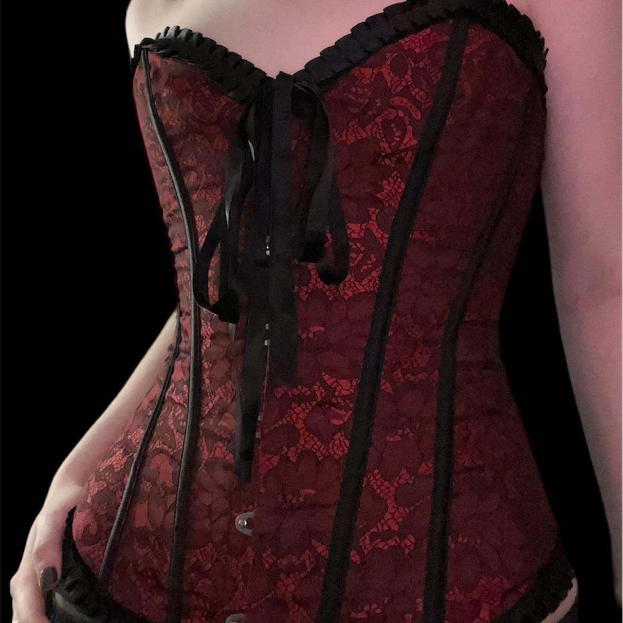 dark red flower gothic vintage corset very... - Depop