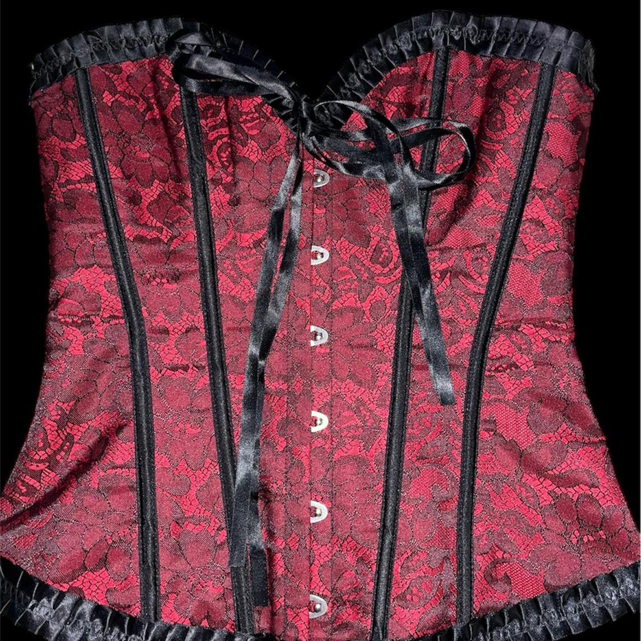 dark red flower gothic vintage corset very... - Depop