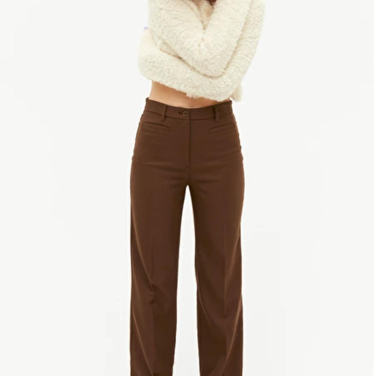 Monki high-waist tailored trousers in brown. Super... - Depop Monki high-waist tailored trousers in brown. Super... - Depop