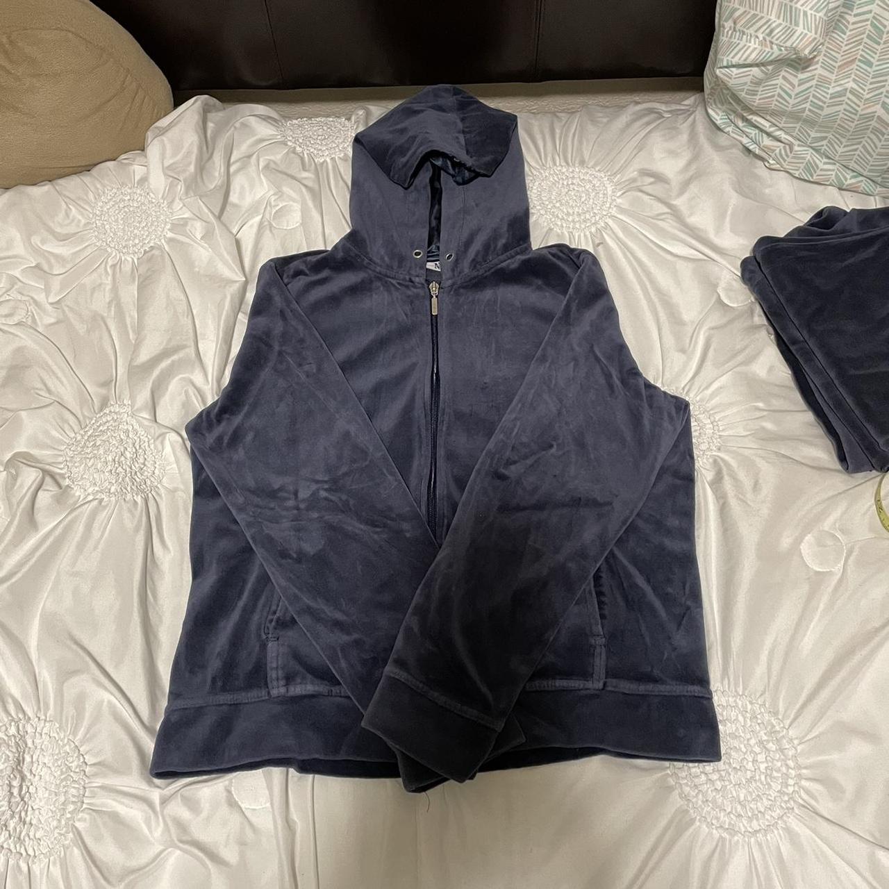 navy blue velvet tracksuit in great condition! the... - Depop