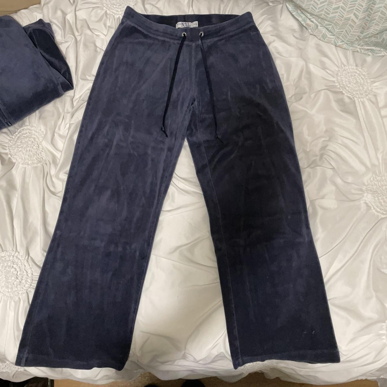 navy blue velvet tracksuit in great condition! the... - Depop