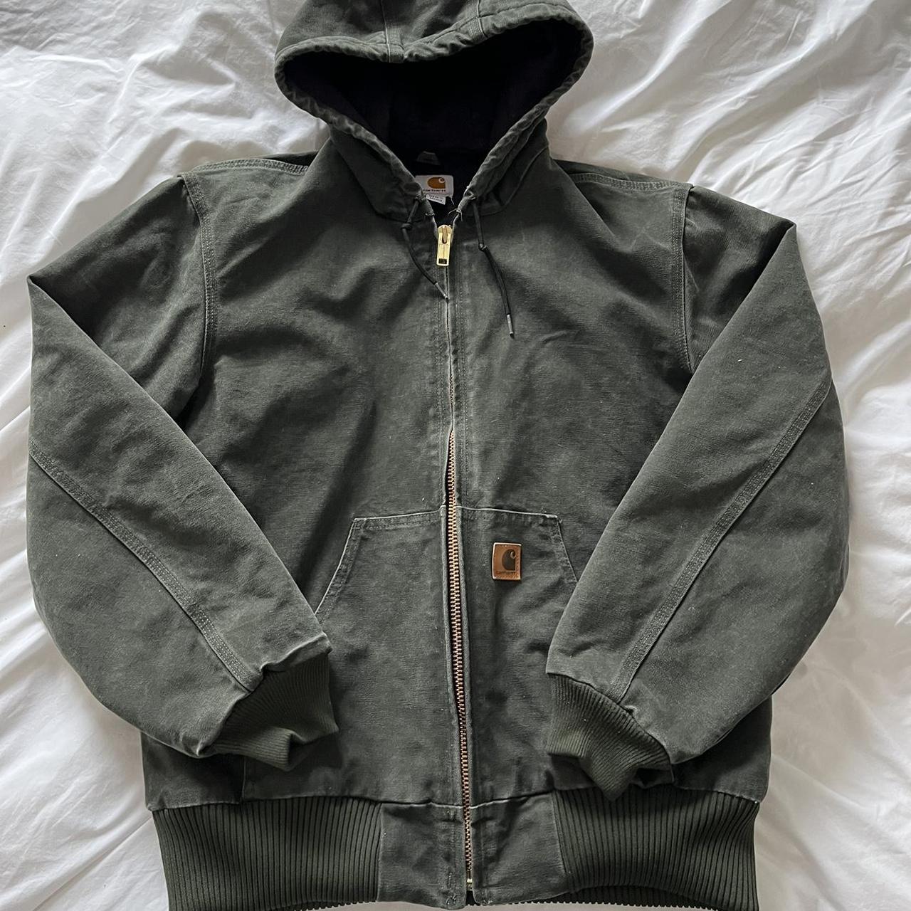 Hooded carhartt workwear jacket in dark... - Depop