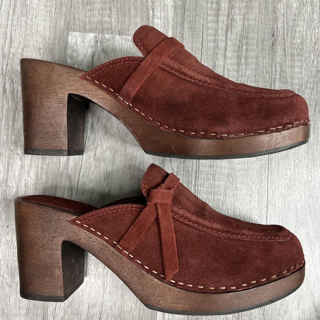 Vintage American Eagle 90s Y2K Suede Wooden Clogs... - Depop