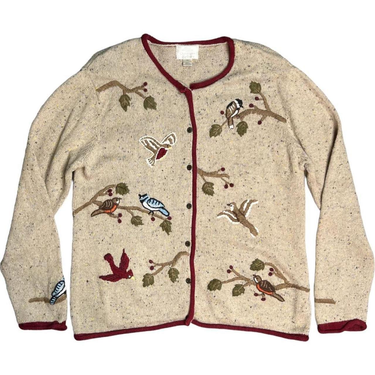 Y2K Bird Cardigan Tan Button Up Bird Hand... - Depop