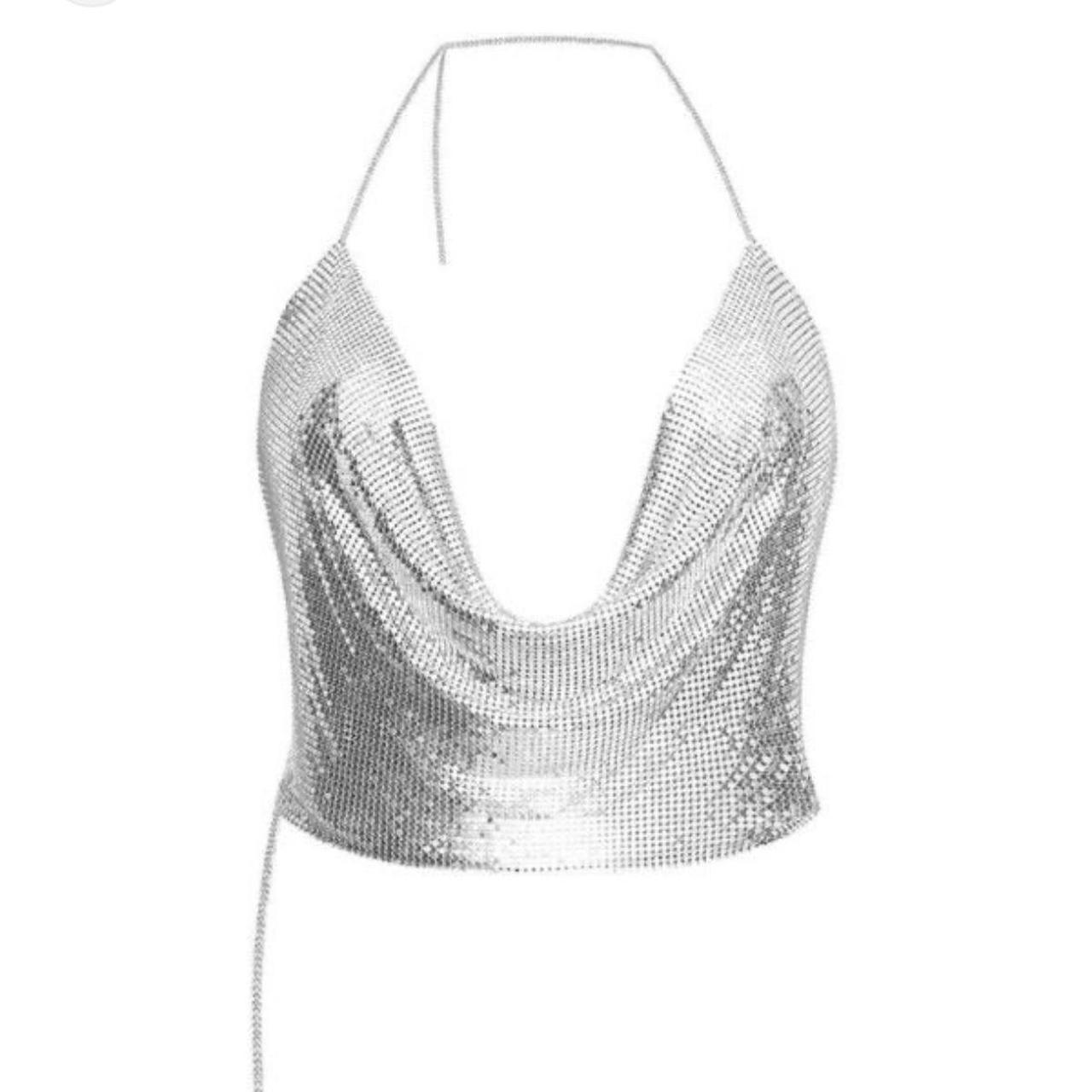 Glassons Silver Chainmail Top in One Size Fits all... - Depop