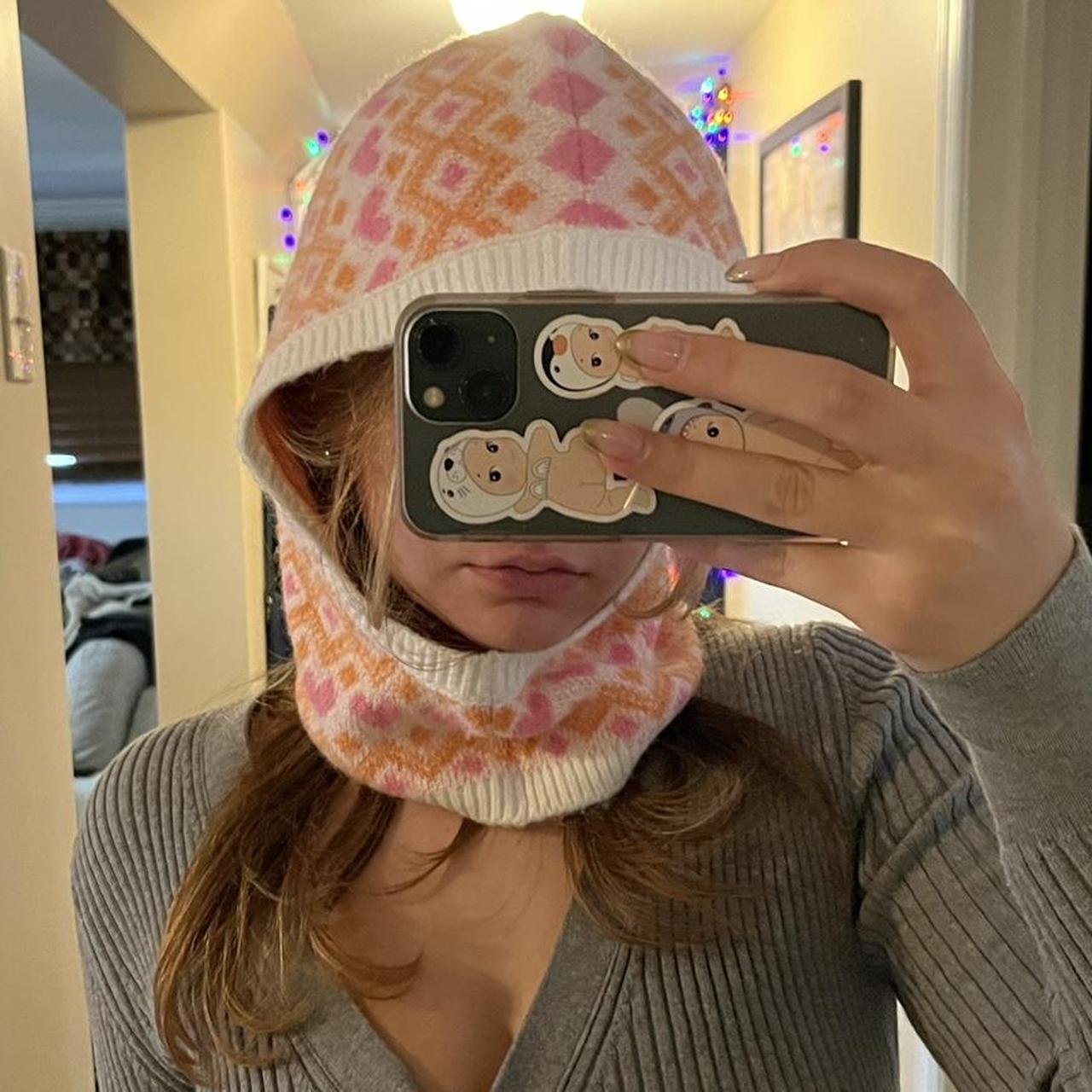 balaclava cute pink and orange pattern #balaclava... | Depop