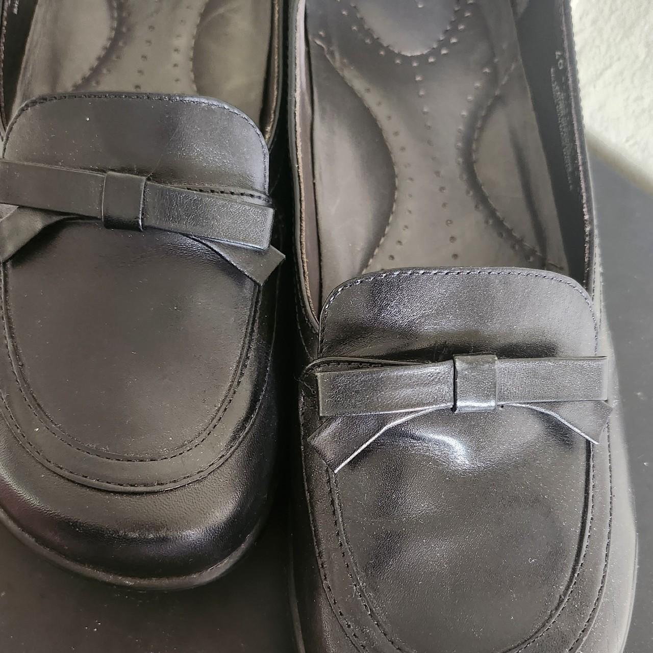 Black leather platform ballet flats Square... - Depop