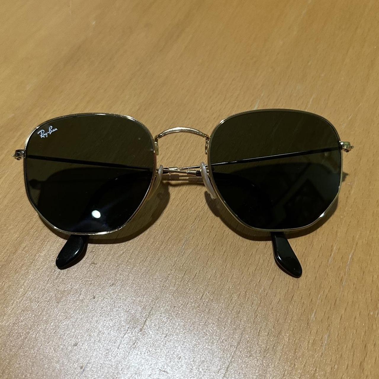 ray ban hexagonal flat lenses with polished gold... - Depop