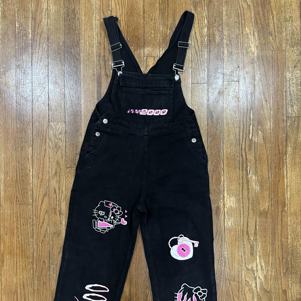 black denim hello kitty overalls 2000s y2k inspired... - Depop