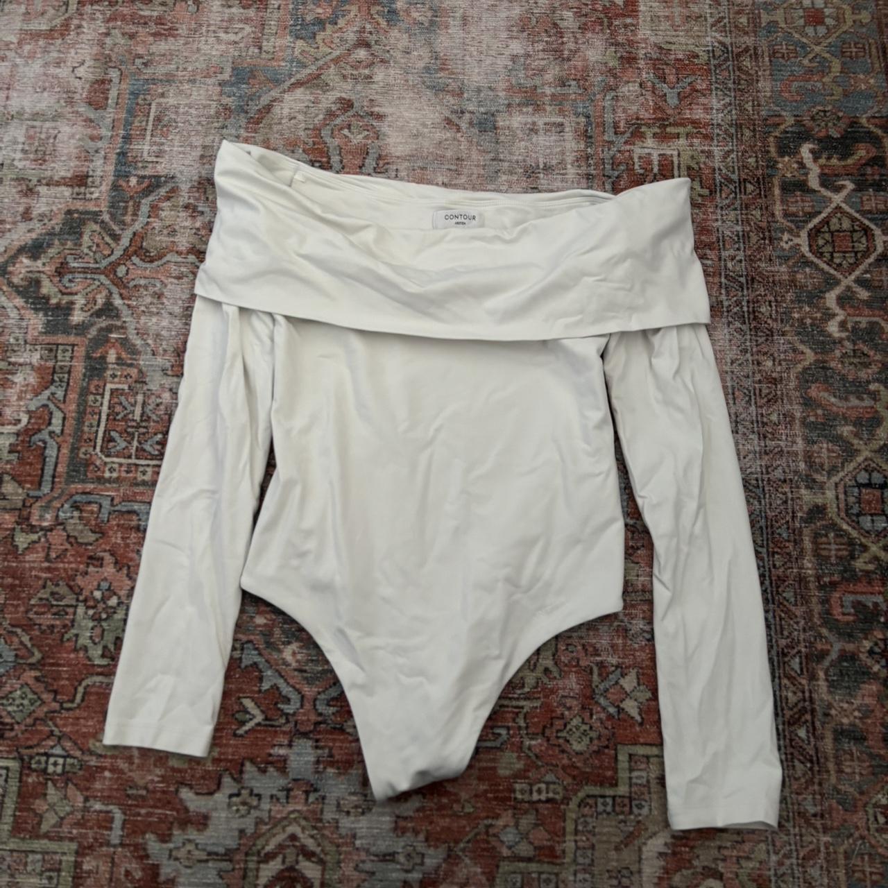 aritzia contour off shoulder fold over top bodysuit... | Depop