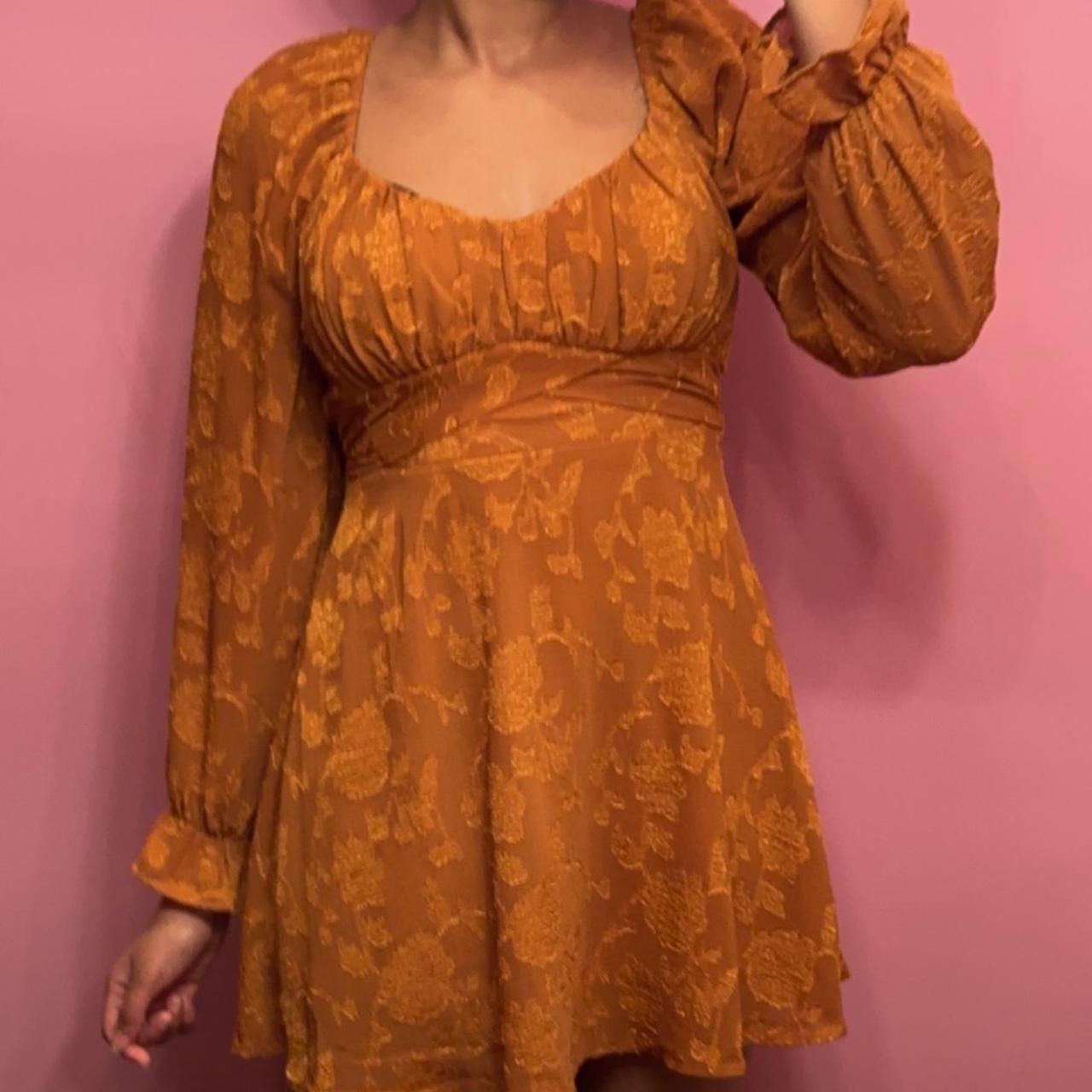 Allison & Kelly Women's Orange and Yellow Dress | Depop