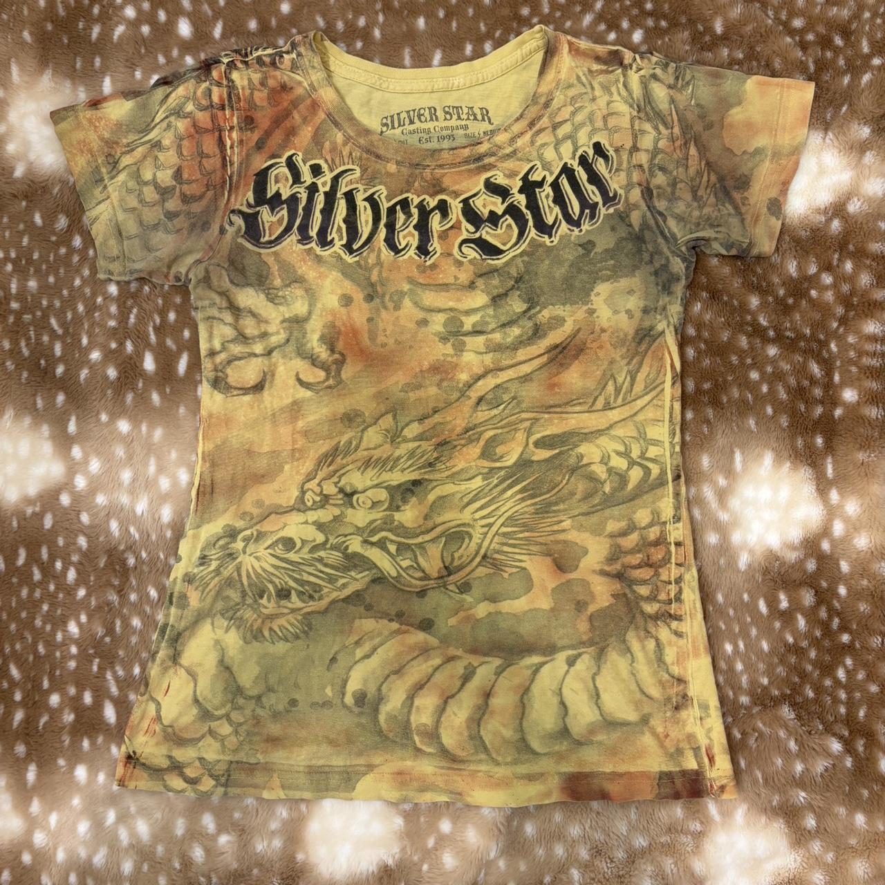 Faded yellow Silver Star baby tee with... | Depop