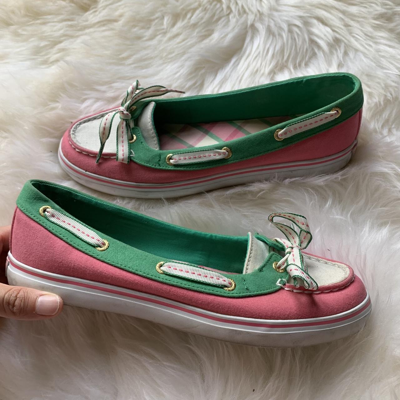 Pink and green Sperry boat shoes #preppy... | Depop