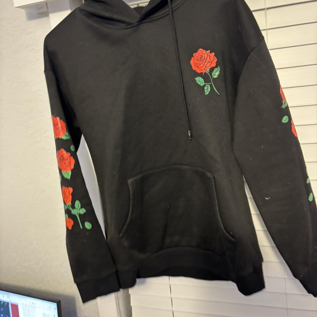 Black and red rose hoodie #hoodie SHEIN size S men’s | Depop