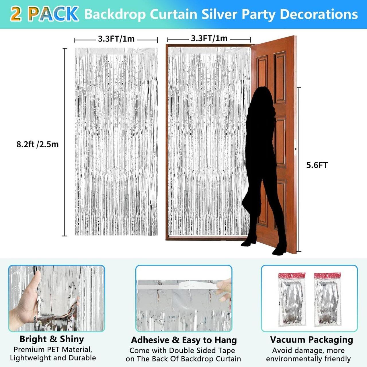 2 Pack Foil Curtain Backdrop Curtains Silver Tinsel... | Depop