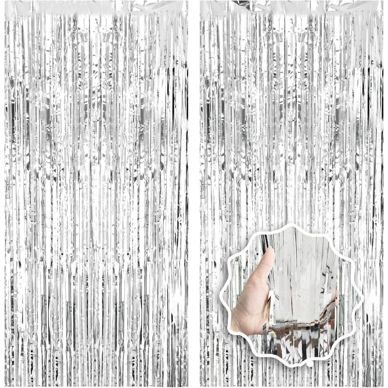2 Pack Foil Curtain Backdrop Curtains Silver Tinsel... | Depop