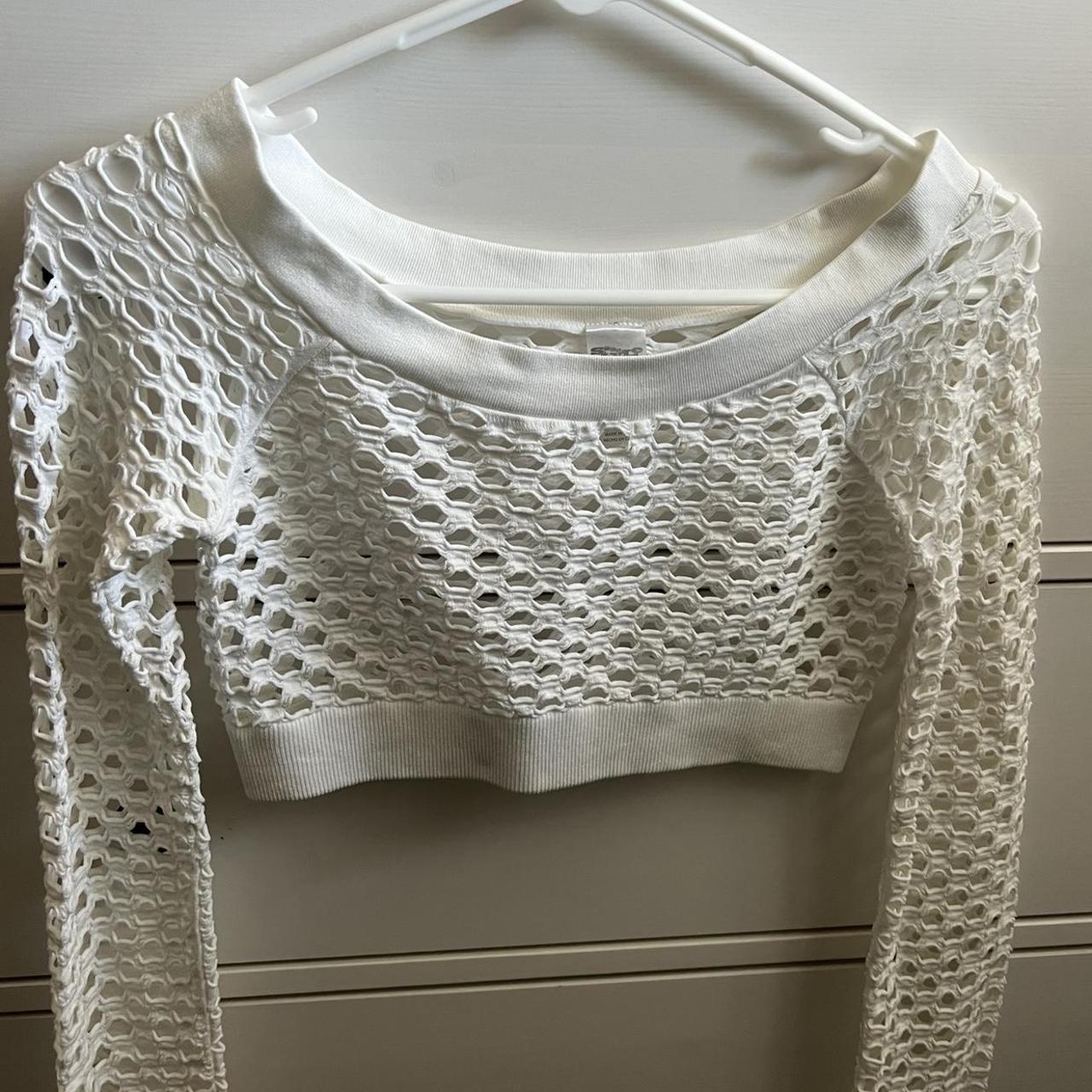 white mesh off the shoulder crop top #mesh... - Depop