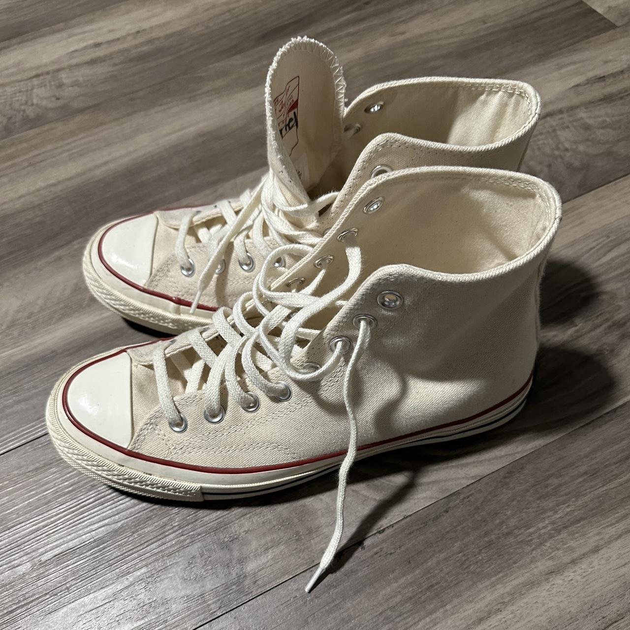 Converse Men's Cream and Black Trainers | Depop