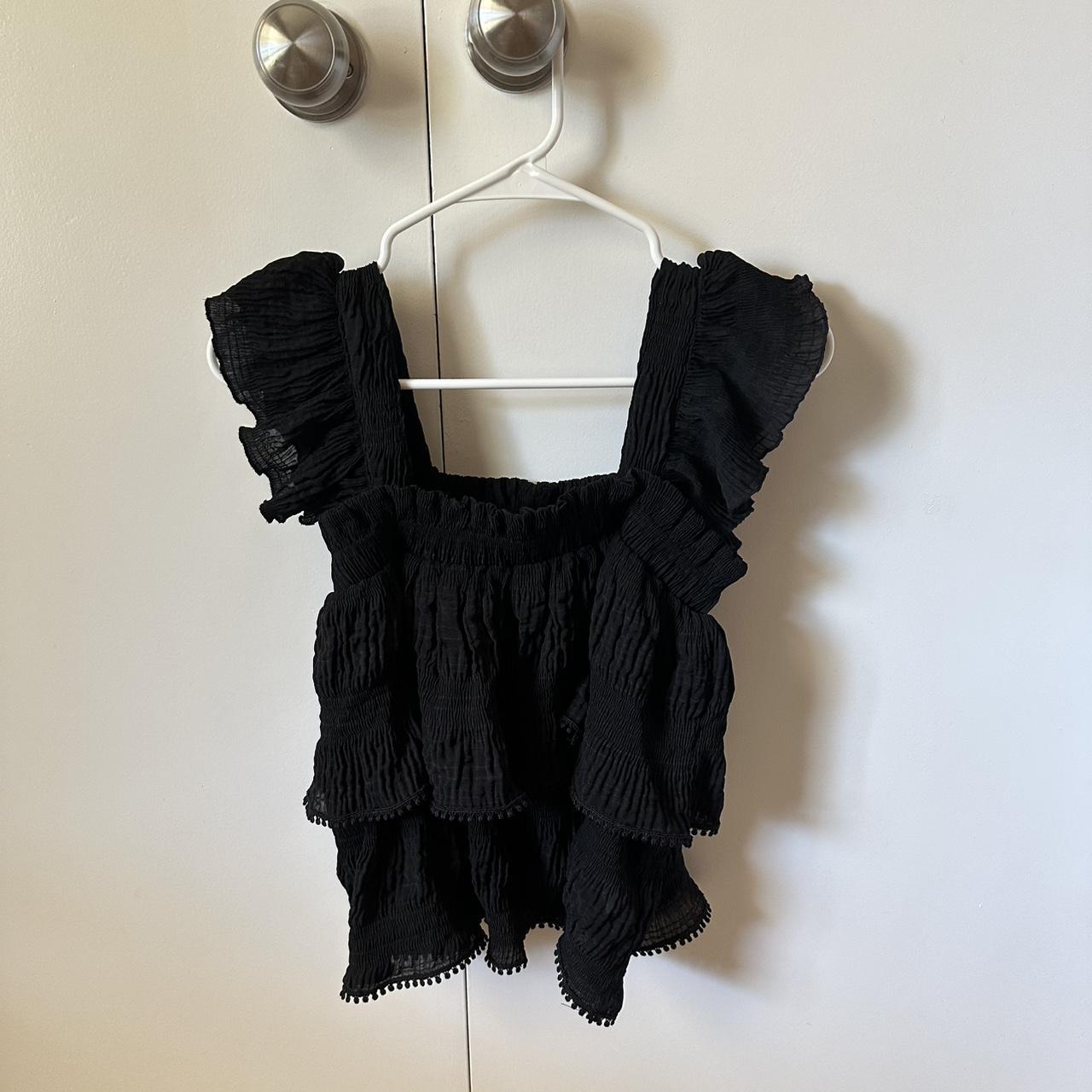 Black ruffle blouse with detachable sleeves Grace... - Depop