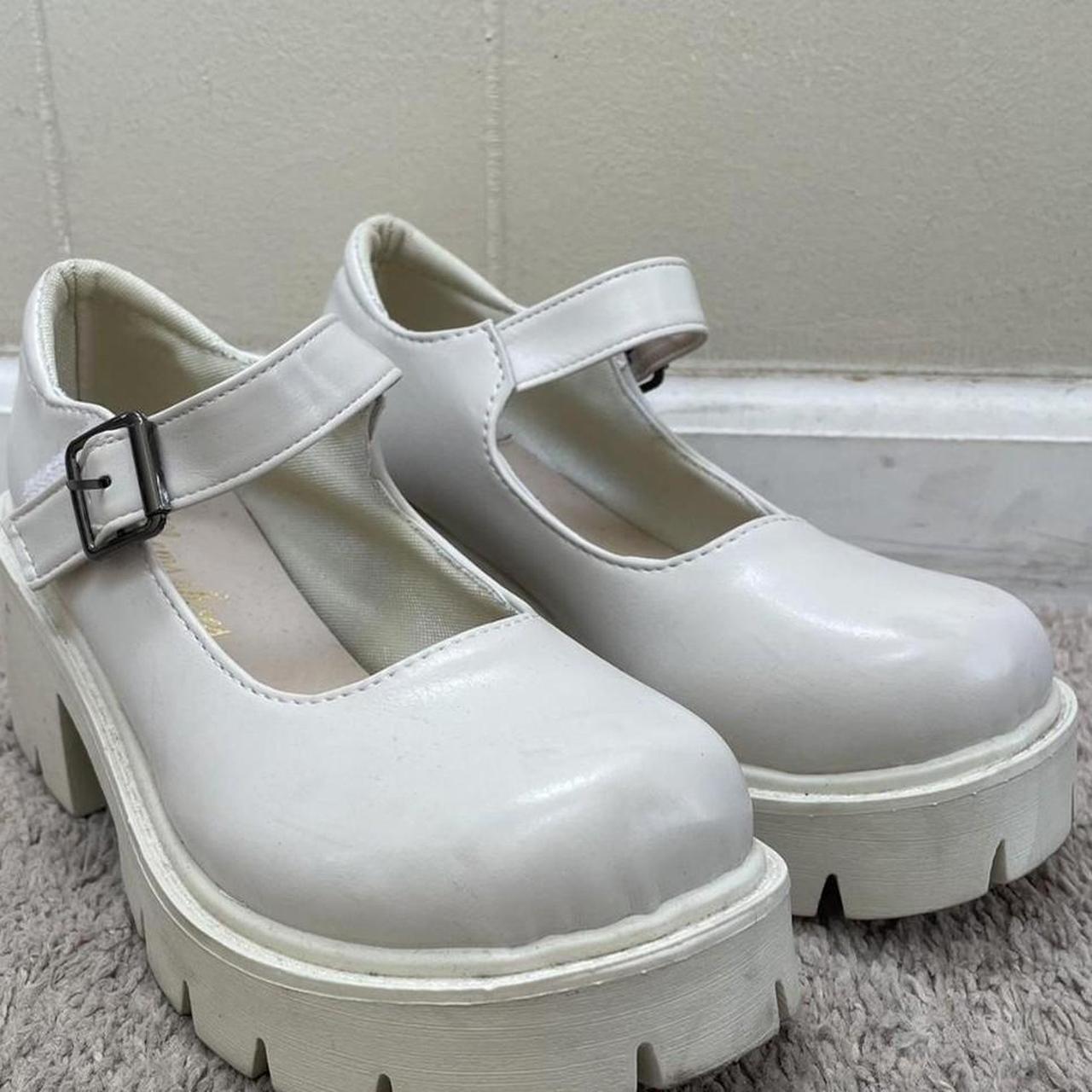 faux leather cream color platform mary janes with... - Depop