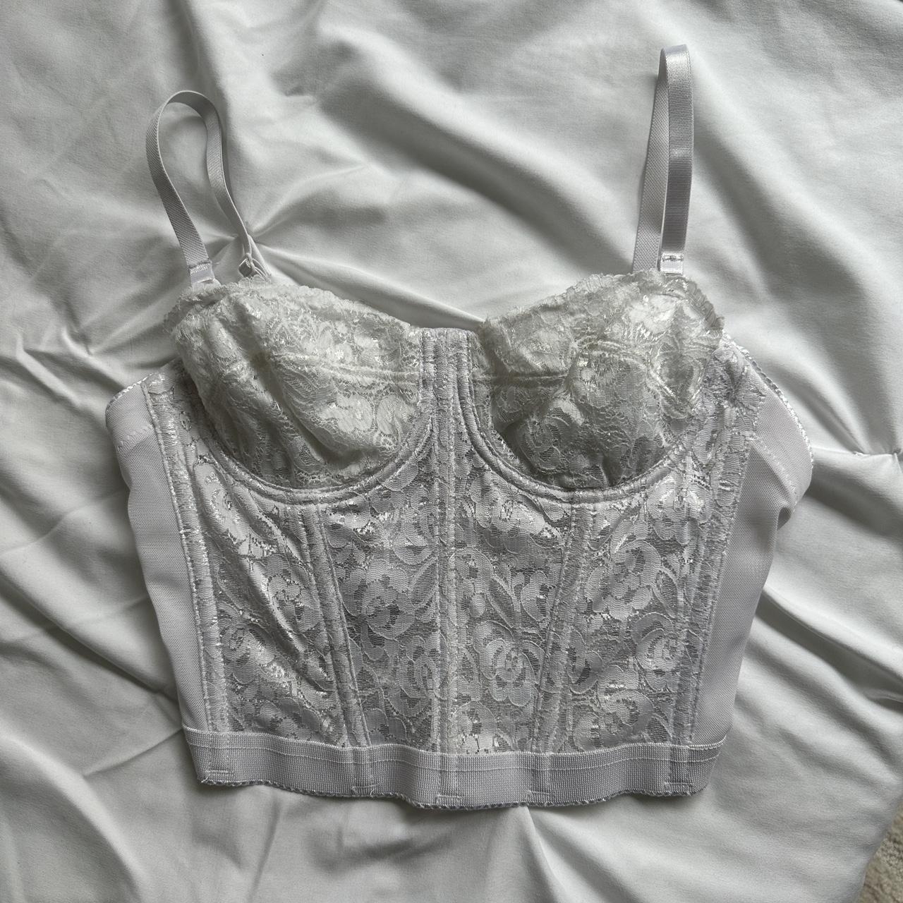“beauty bra” white lace corset top size S / 34B... - Depop