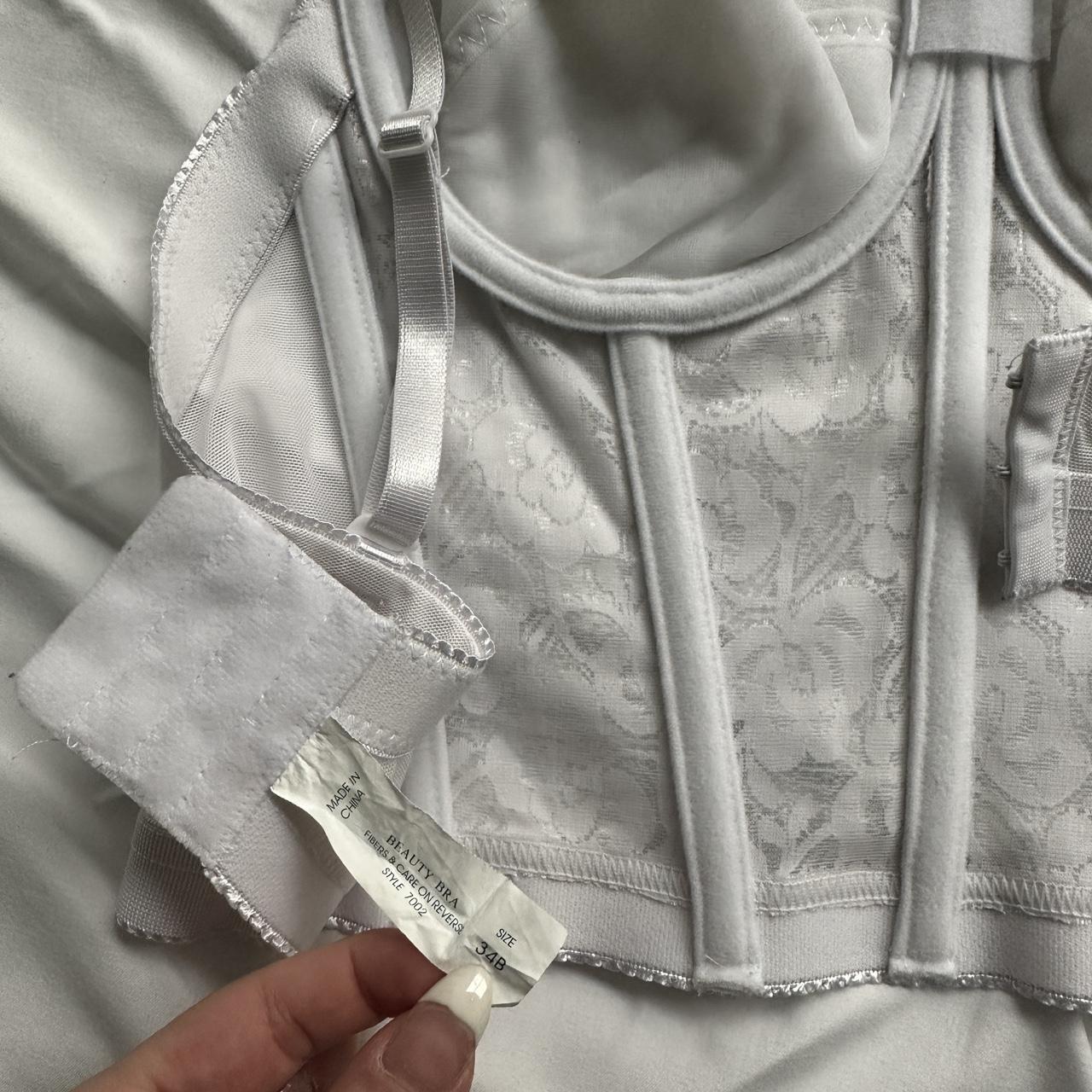 “beauty bra” white lace corset top size S / 34B... - Depop