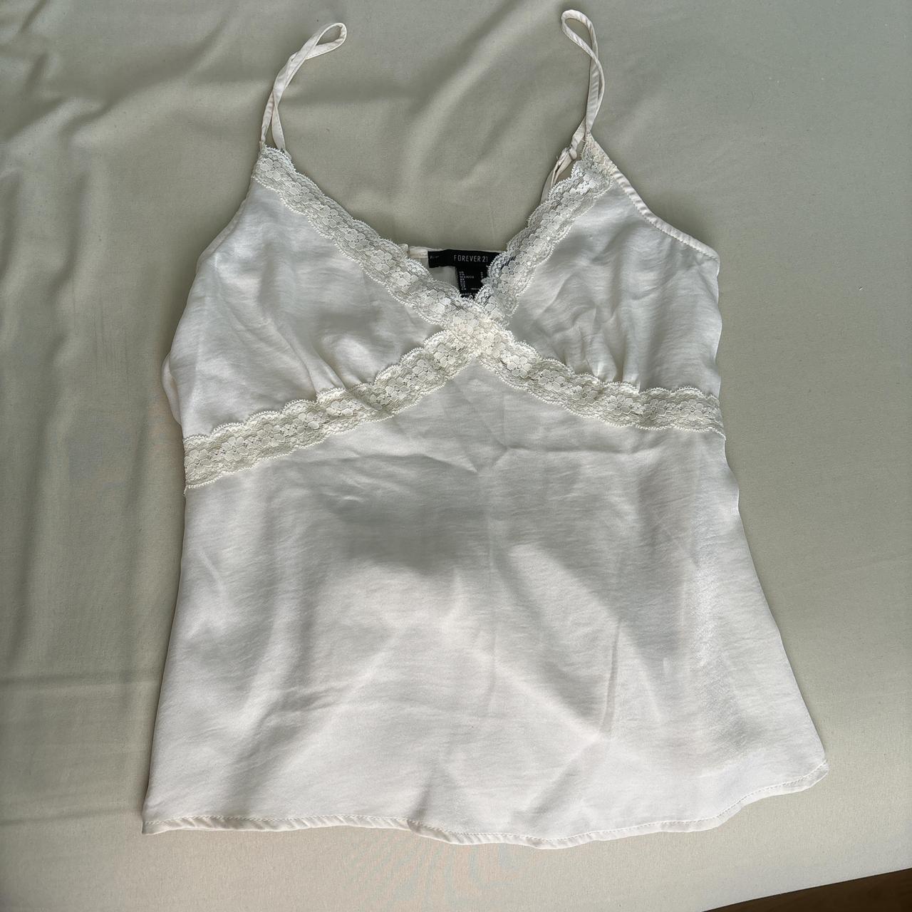 White and cream lace cami top with open back and... - Depop