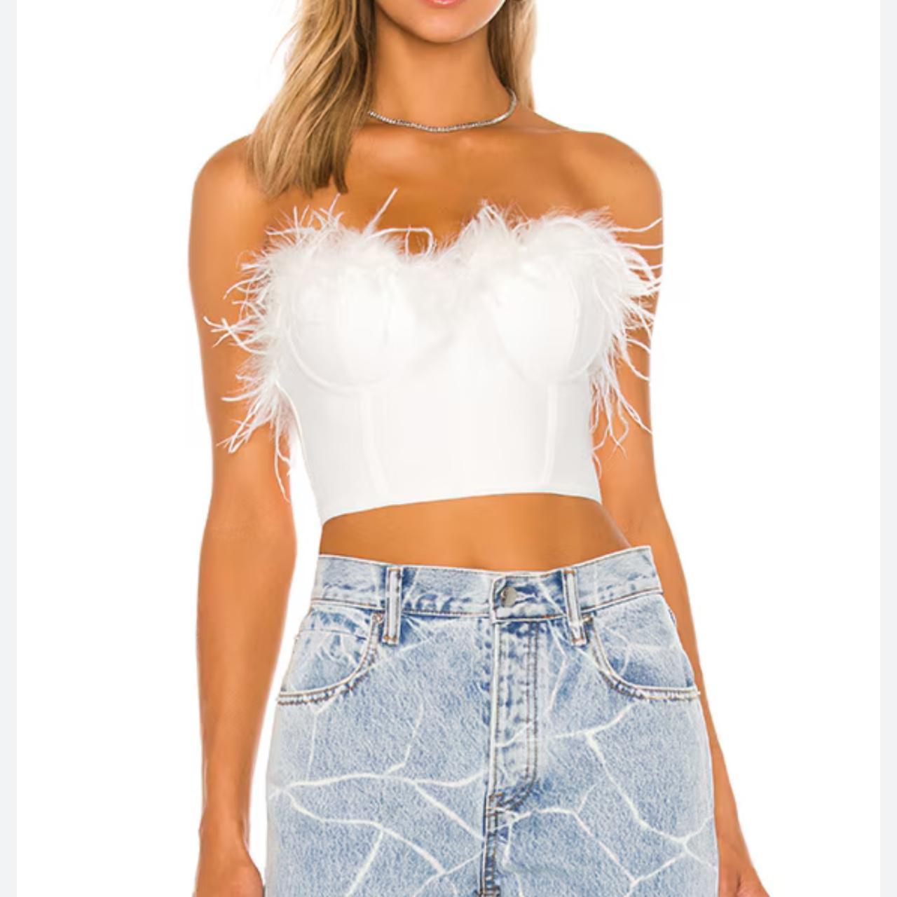 RAMONA FEATHER BUSTIER TOP IN WHITE superdown / revolve - Depop