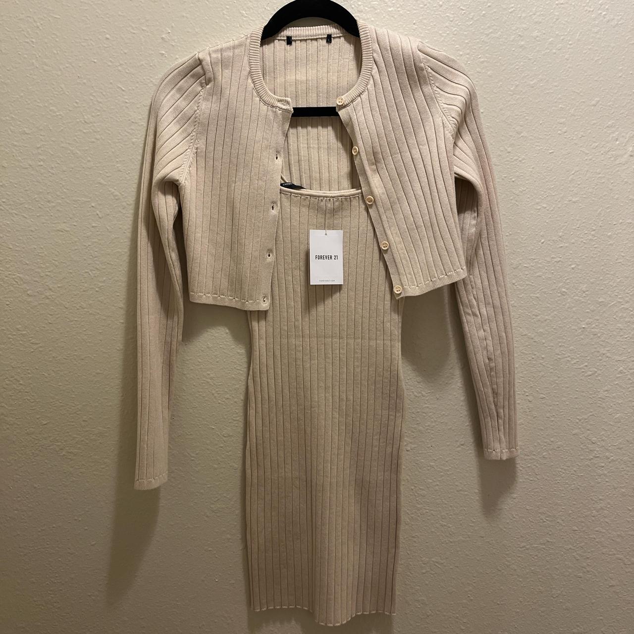 Cream ribbed knit set #knitwear #summer #dress | Depop