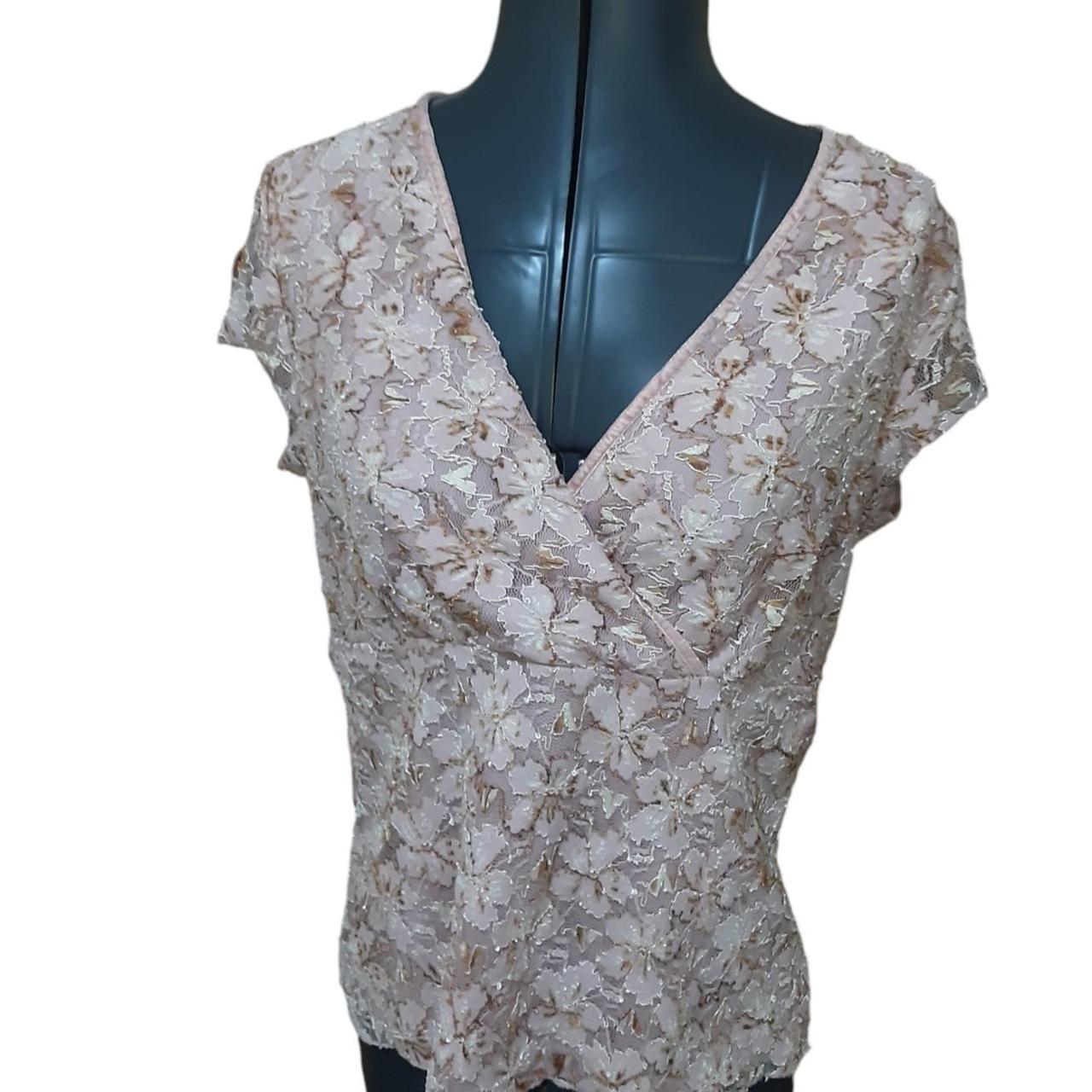 Suzanne Grae true vintage 90's pink floral lace top... - Depop