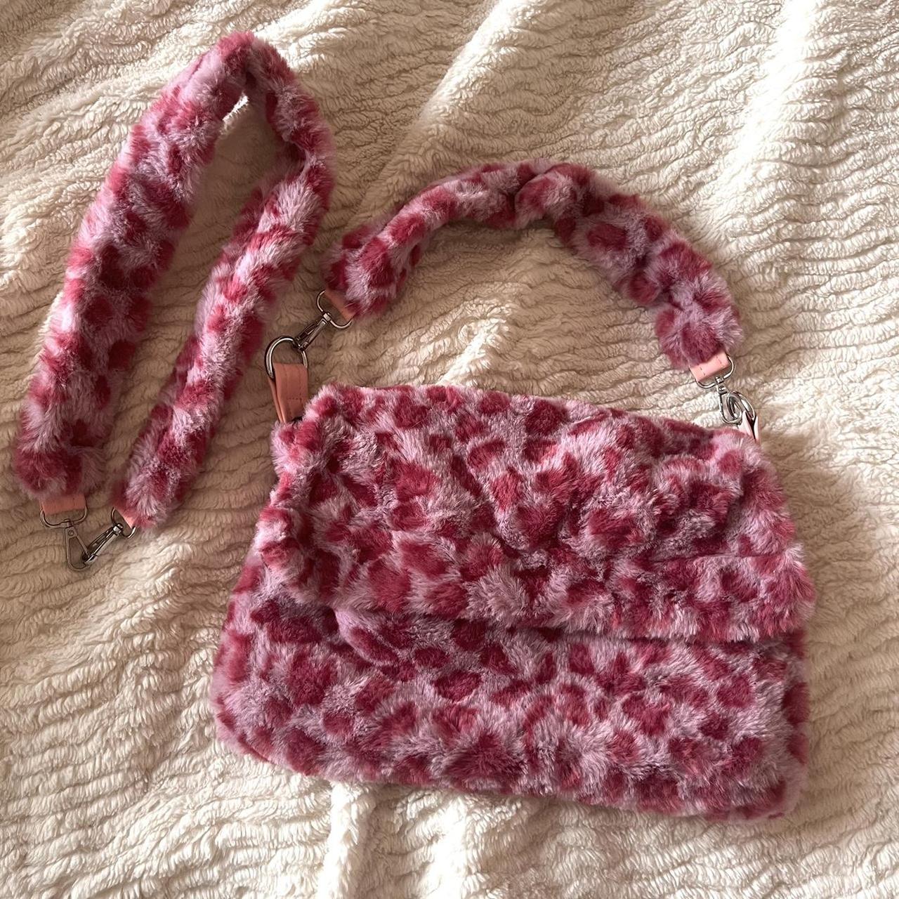 Cute fluffy cheetah print bag Comes with a short... - Depop