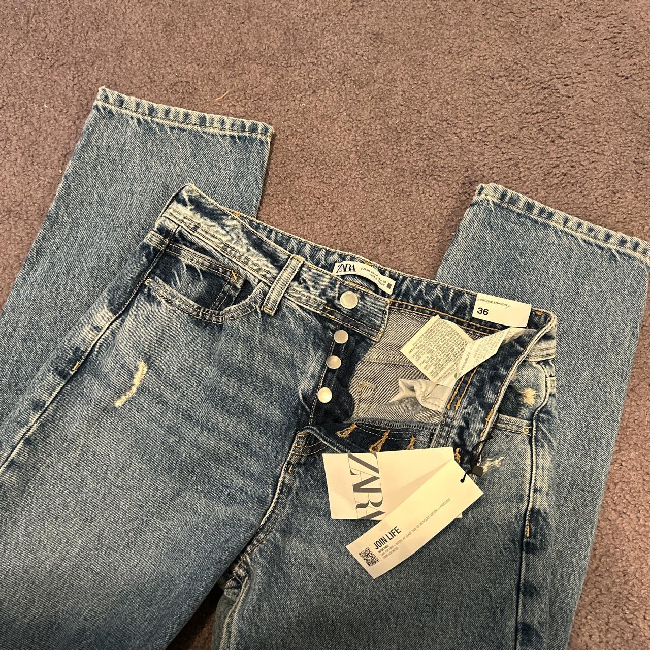 Zara mid rise straight leg jeans new with tags size:... - Depop