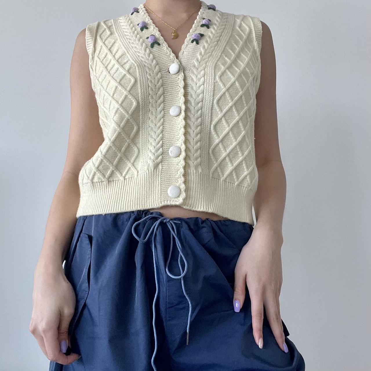 Women's Cream and Purple Jumper | Depop