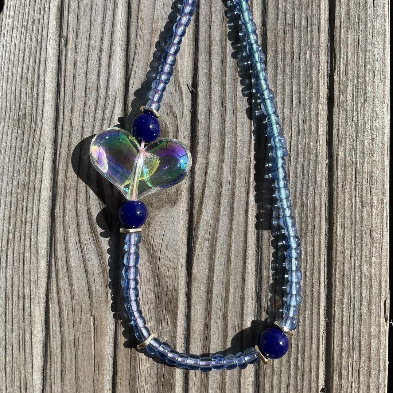 Handmade two tone mixed blue round clear beaded Y2K... - Depop