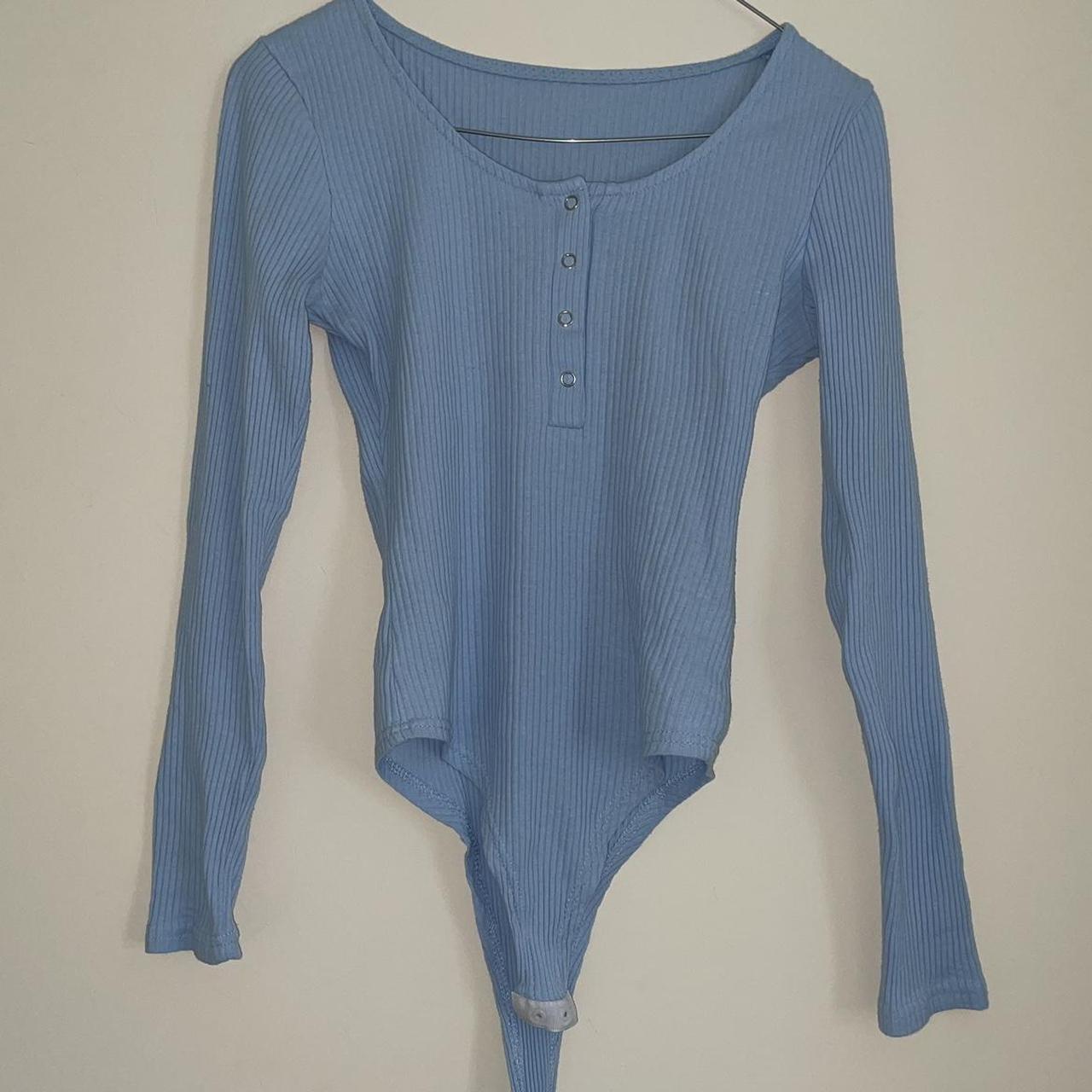 Baby blue long sleeve button up ribbed body... - Depop