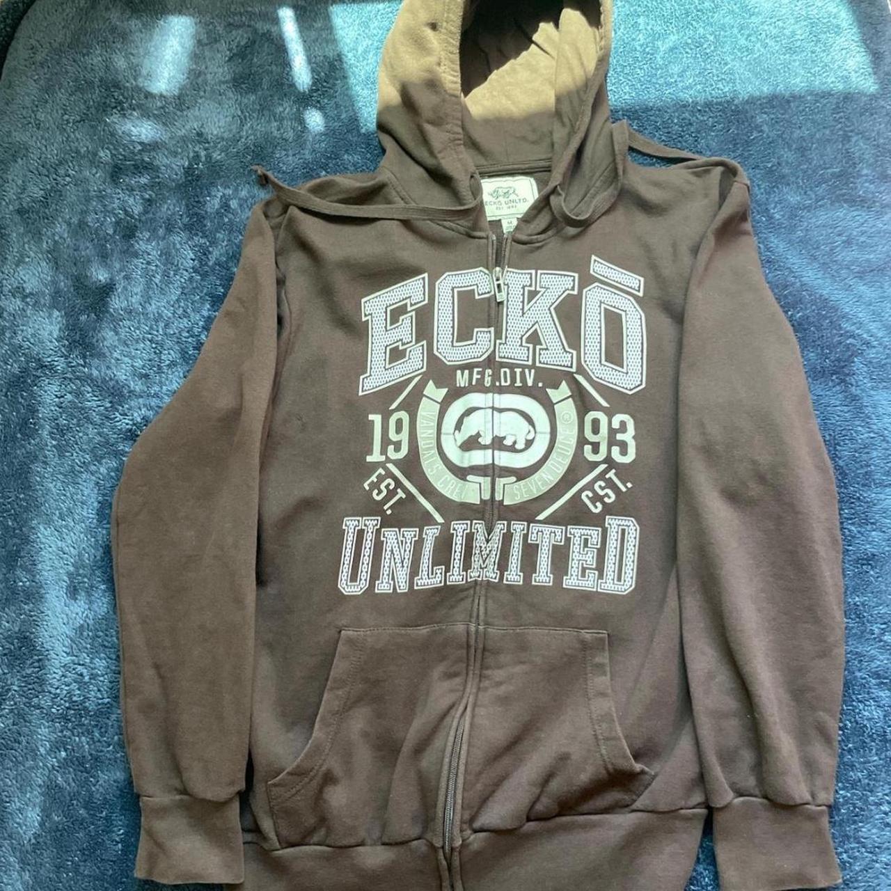 Ecko brown and cream zip up hoodie no noticed flaws - Depop