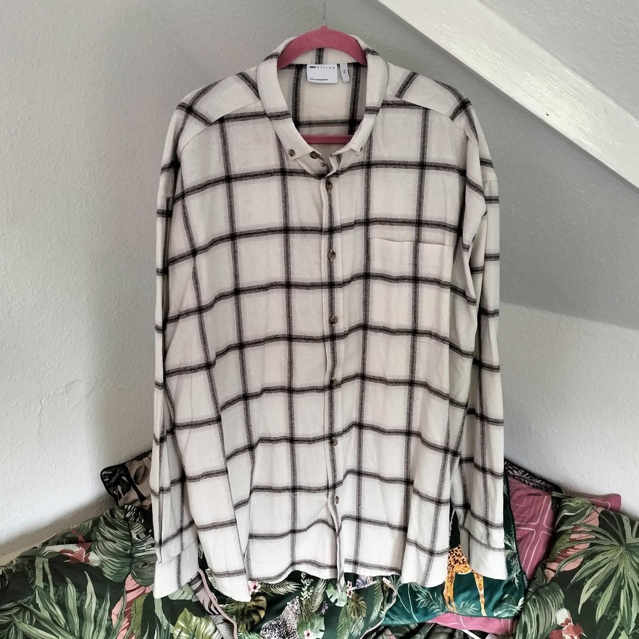 ASOS Design Mens Cream Checked shirt Size XXL As... - Depop