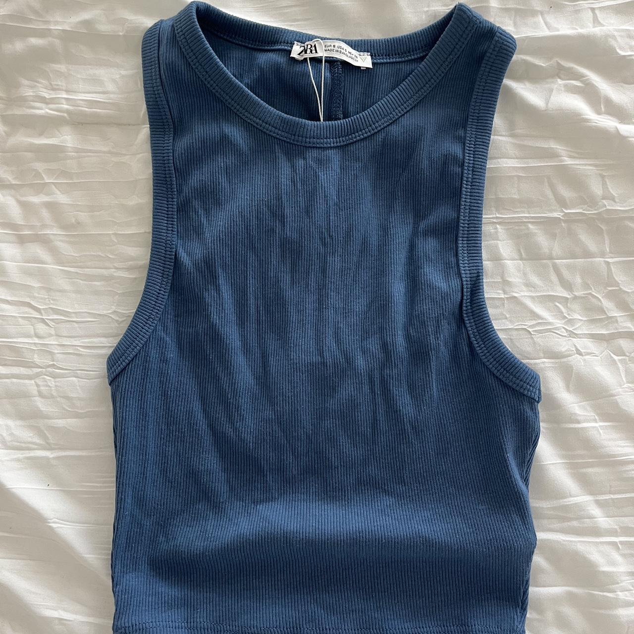 blue high neck tank top - Depop