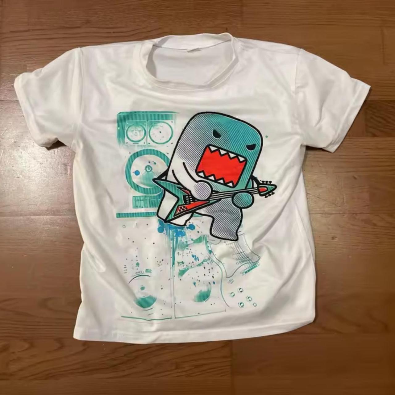 White and blue Domo graphic tee #domo... | Depop