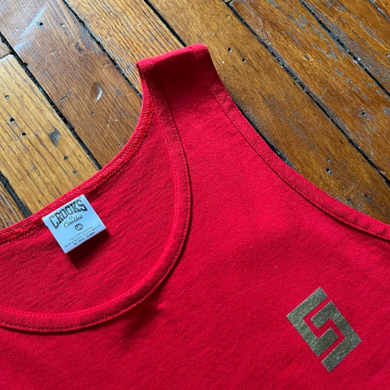 Crooks & Castles Men's Red Shiny Metallic Gold CC... - Depop