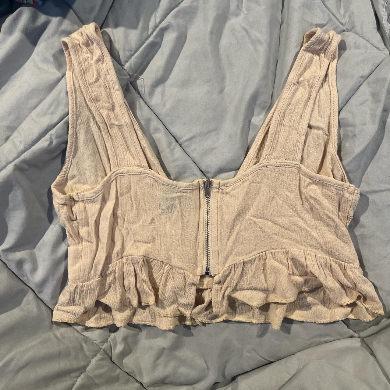 cream zip up cropped tank - Depop