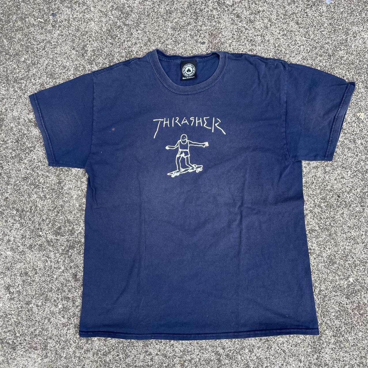 Thrasher Men's Blue and White T-shirt | Depop