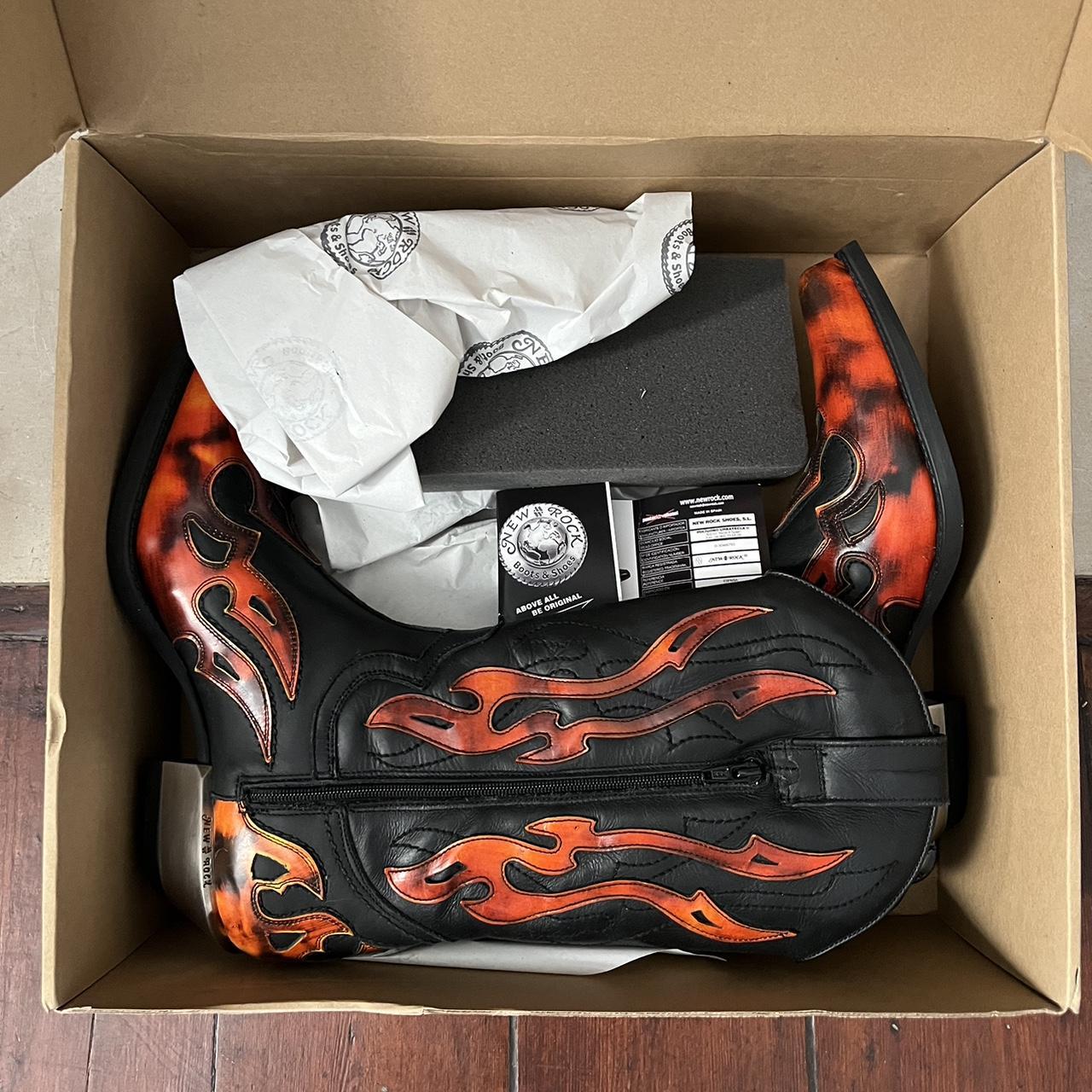 New Rock Western boots—flame cowboy metal boots.... | Depop