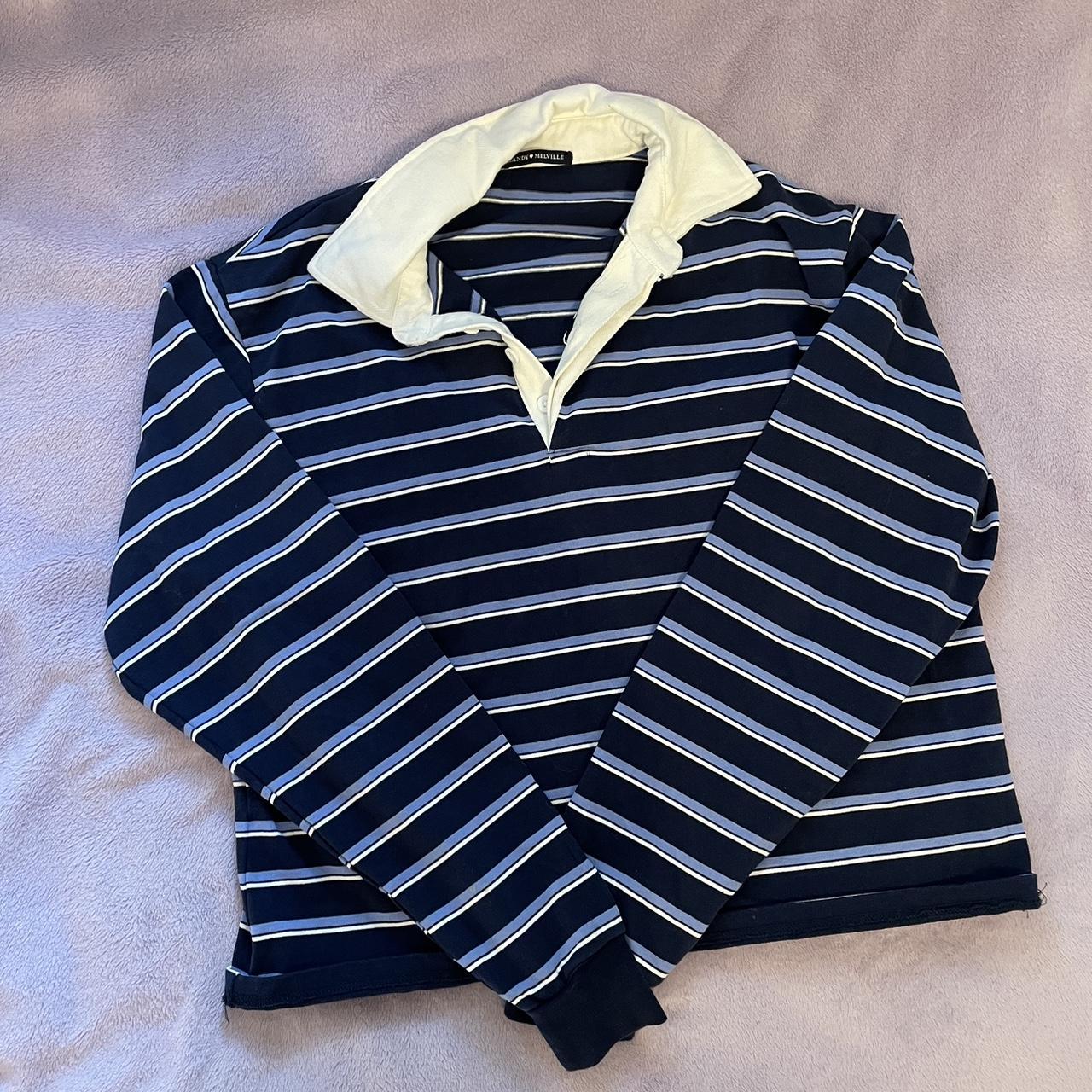 navy striped rugby top from brandy melville💙 worn a... - Depop