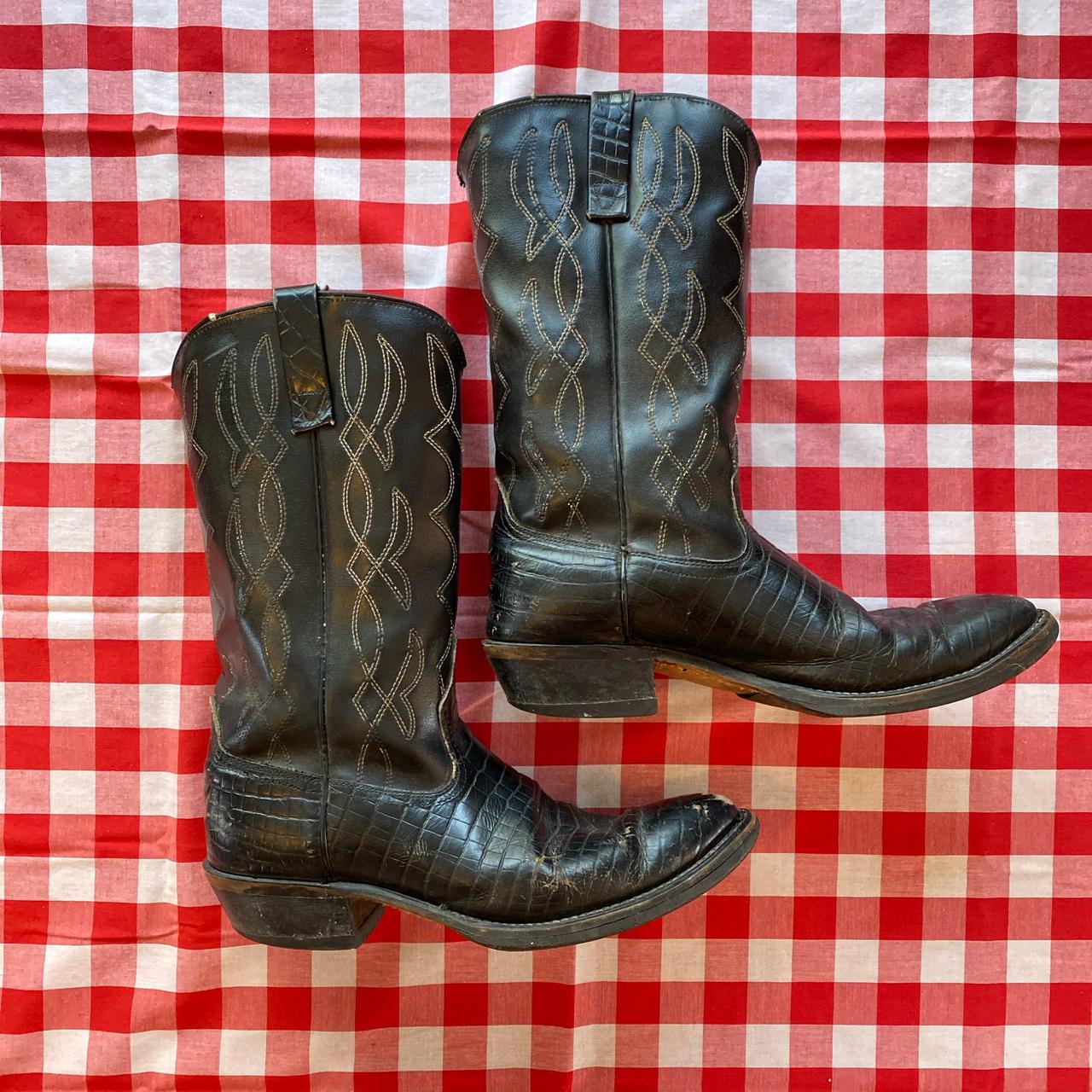 Black leather western cowboy boots with alligator... | Depop