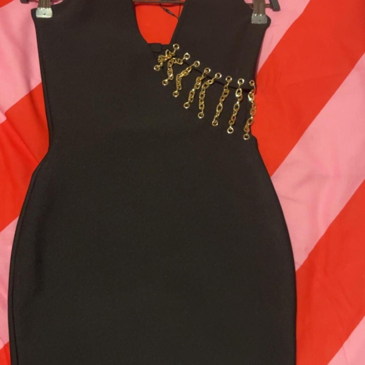 Lemon lunar black gold chain detail bodycon dress -... - Depop