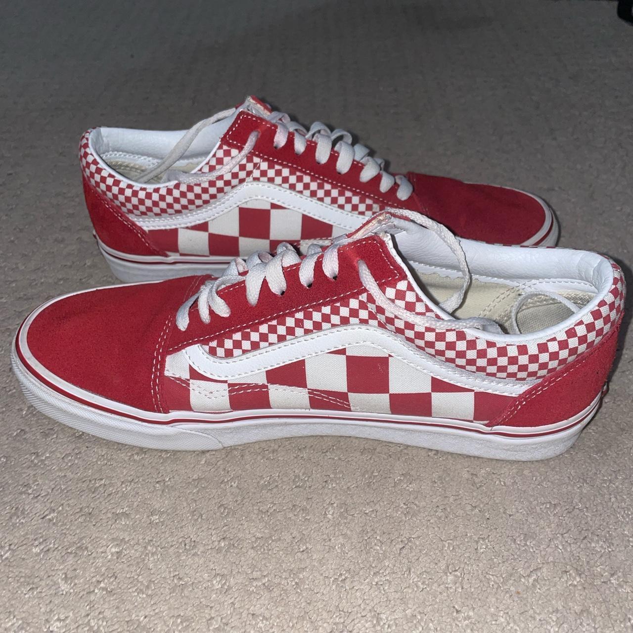 Vans Men's White and Red Trainers | Depop